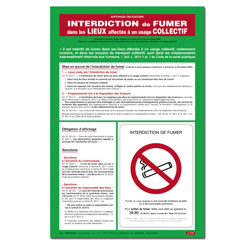 Interdiction de fumer - Panneau d'affichage