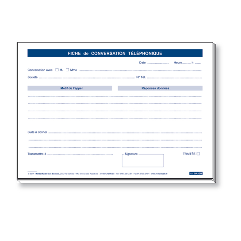 Fiche de conversation téléphonique