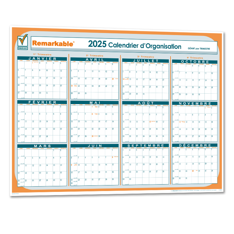 Calendrier annuel géant 2025 - Calendrier d'organisation par trimestr